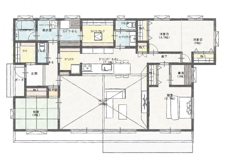 4LDKの平屋間取り事例｜家事動線や収納、トイレの数など間取りプランのポイントを解説 | 高性能なデザイナー住宅を低価格で建てるならA-1home